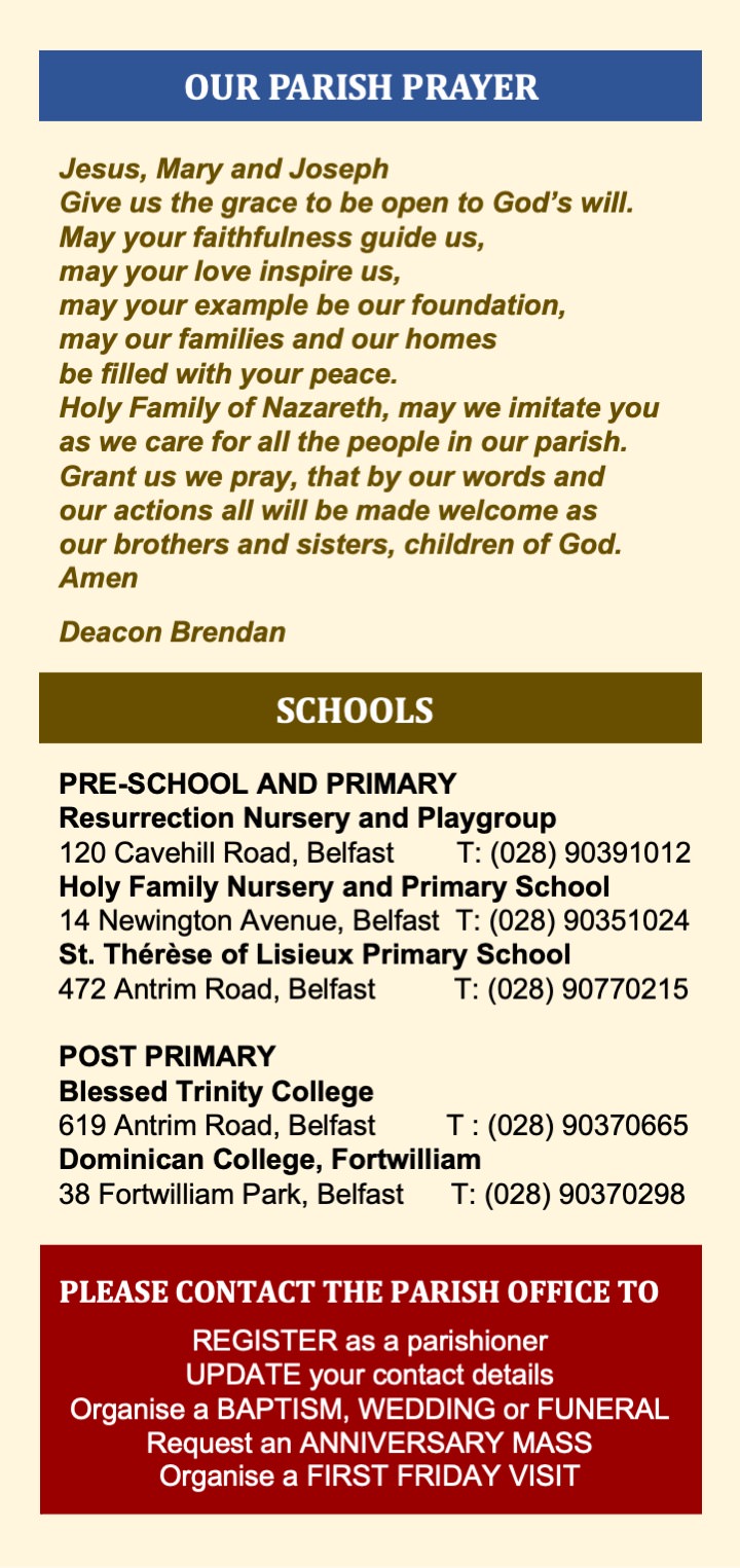 Parish Information Leaflet – Holy Family Parish